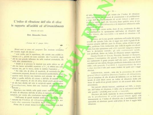 L'indice di rifrazione dell'olio di olive in rapporto all'acidità ed ...