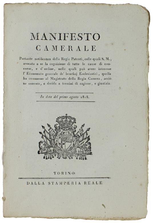 Manifesto Camerale ...Sulle Questioni Economiche Relative Alle Abbazie ...