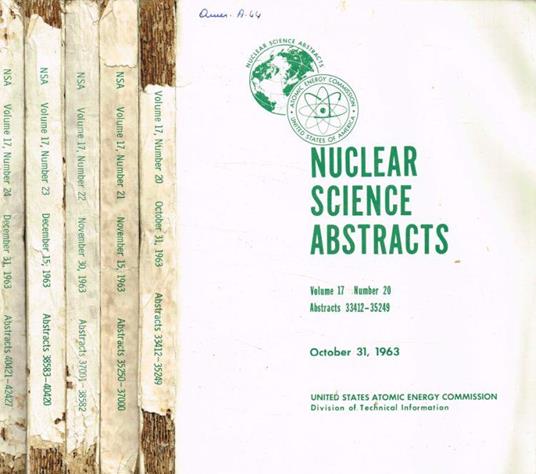 Nuclear science abstracts. Vol.17 n.20, 21, 22, 23, 24, anno 1963 ...