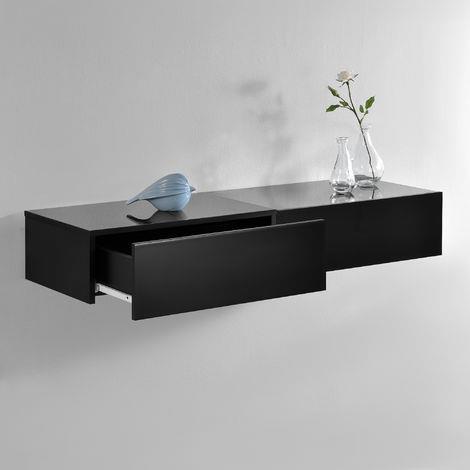 2 x Mensola da parete con cassetto. Nero laccato lucido. 46x30x15cm ...