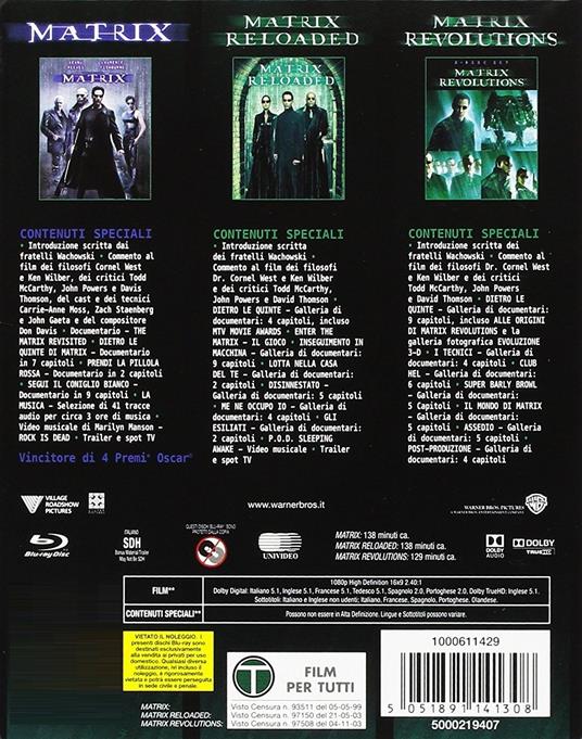 Matrix Collection (3 Blu-ray) - Blu-ray - Film di Andy Wachowski ...