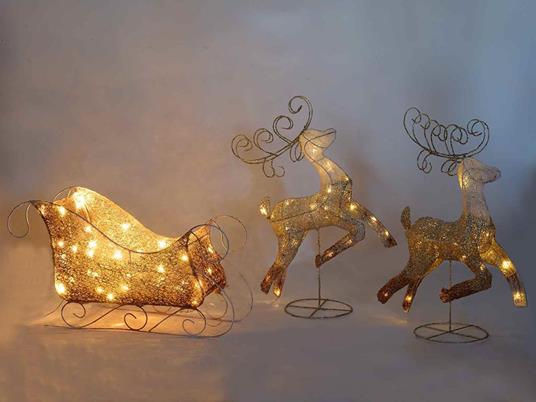 Slitta Natalizia in metallo con renne luminosa decorazione per vetrine ...