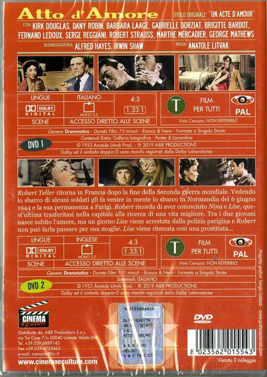Atto d'amore (2 DVD) - DVD - Film di Anatole Litvak Drammatico | IBS