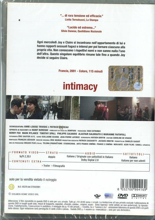 Intimacy. Nell'intimità - DVD - Film di Patrice Chéreau Drammatico | IBS