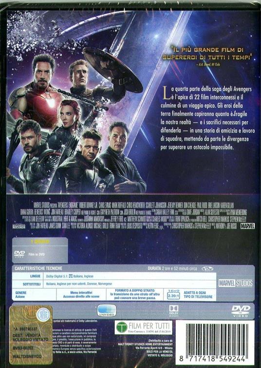 Avengers. Endgame (DVD) - DVD - Film di Anthony Russo , Joe Russo ...
