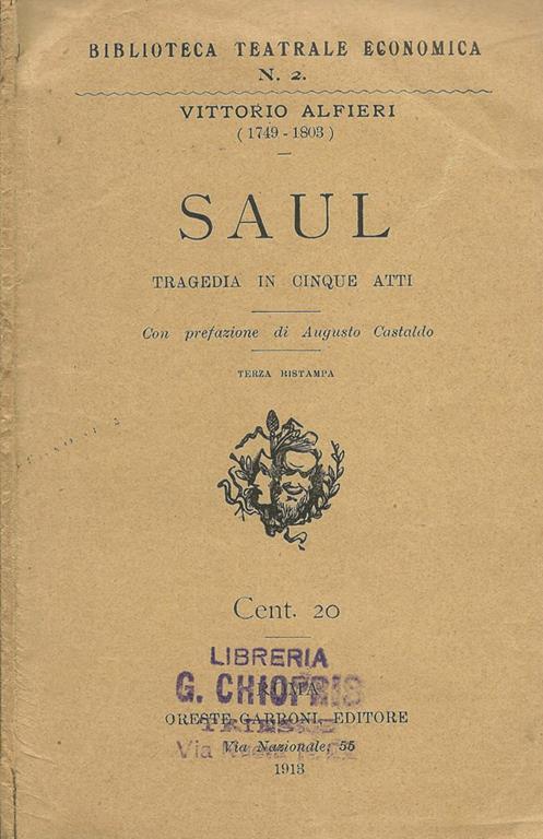 Saul. Tragedia in cinque atti - Vittorio Alfieri - Libro Usato - Oreste ...