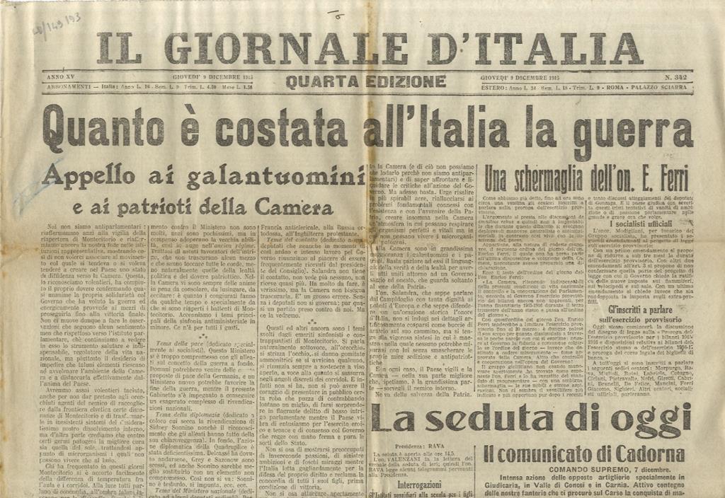 GIORNALE (IL) d'Italia. Quarta edizione. Anno XV. n. 342. Giovedì 9 ...